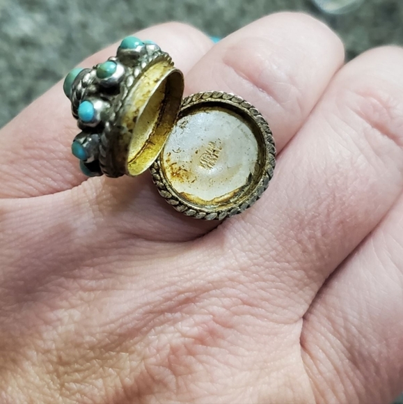 Stampd | Jewelry | Vintage Adjustable Poison Ringpill Box Turquoise ...